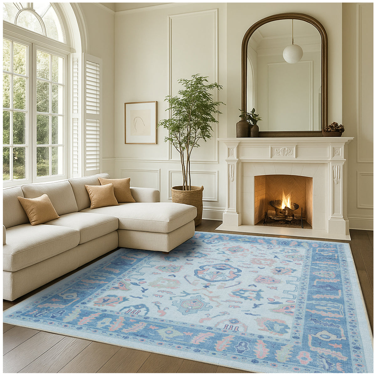 Zephina Baby Blue Modern Oushak Rug – fame
