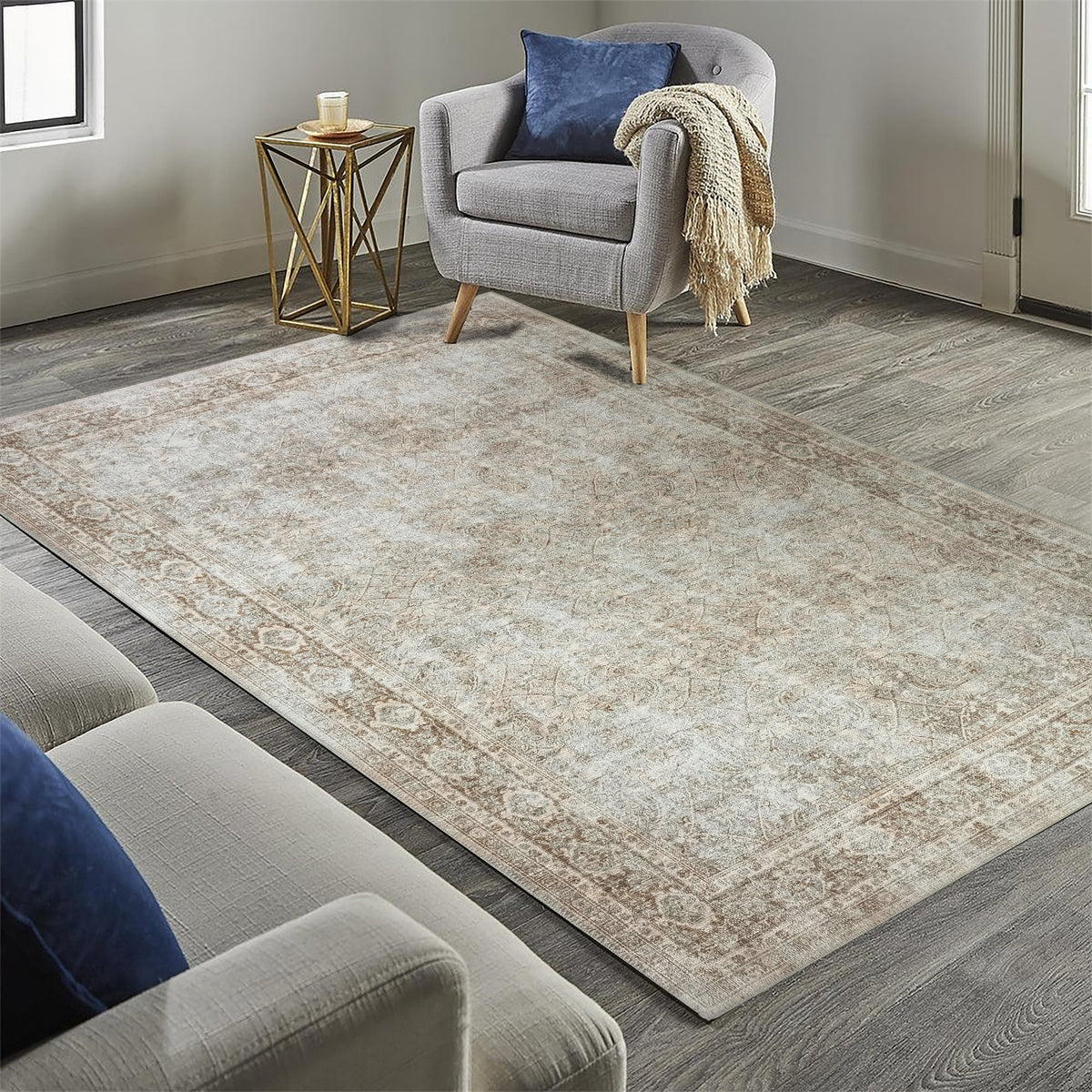 Cecile Distressed Persian Beige, Blush & Muted Sage Rug – fame
