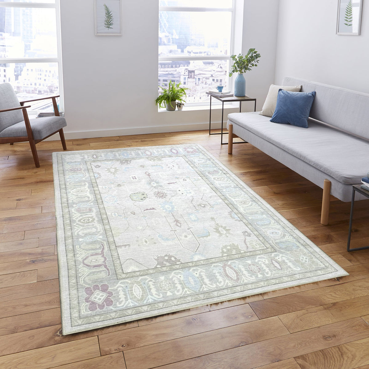 Daria Neutral Faded Pink Blush Oushak Rug – fame