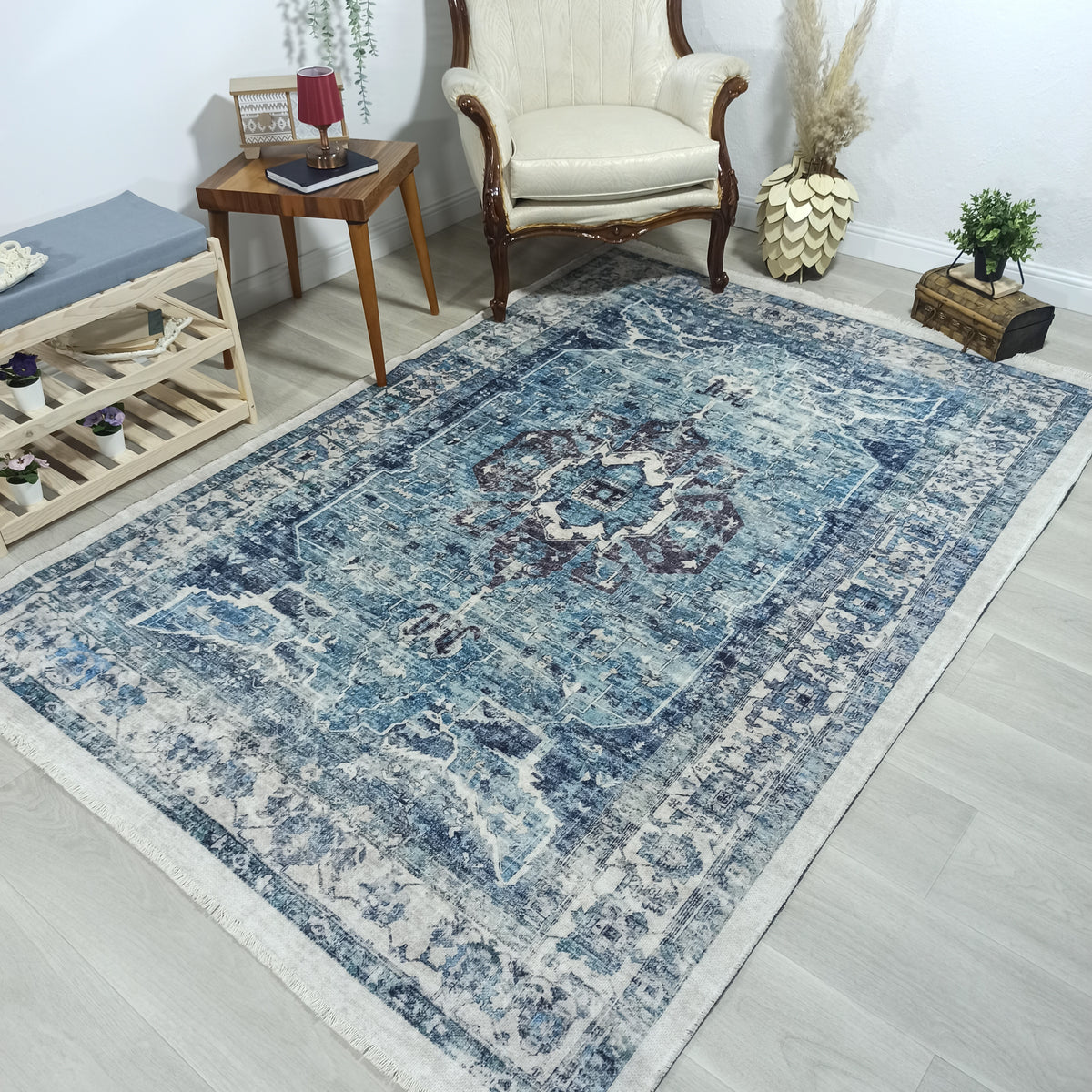 Asi Turkish Vintage Medallion Style Blue Rug – fame
