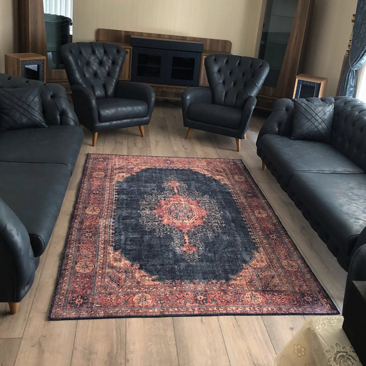 Nargan Rug Persian Navy Blue Red Rug – fame