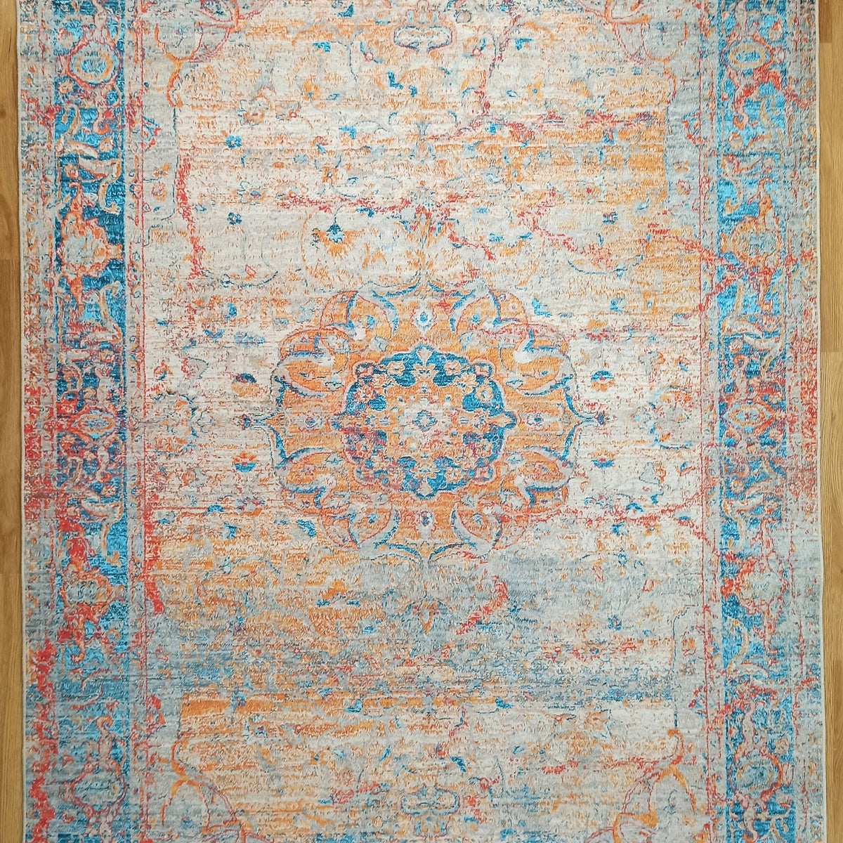Neami Turkish Oriental Beige Orange Light Blue Rug – fame