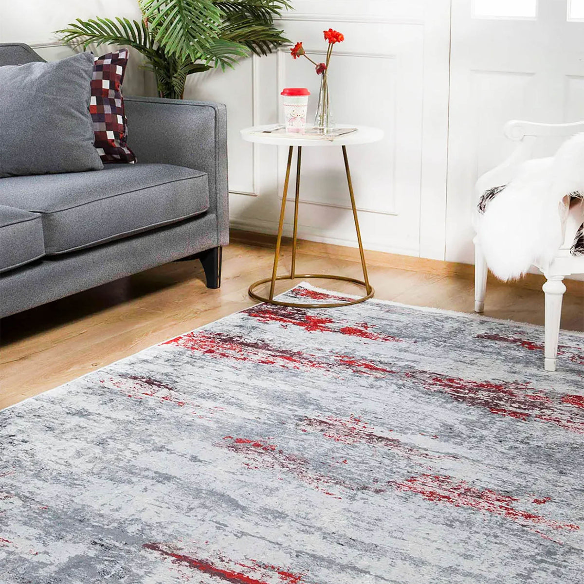 Florence Gray Red Contemporary Abstract Rug – fame