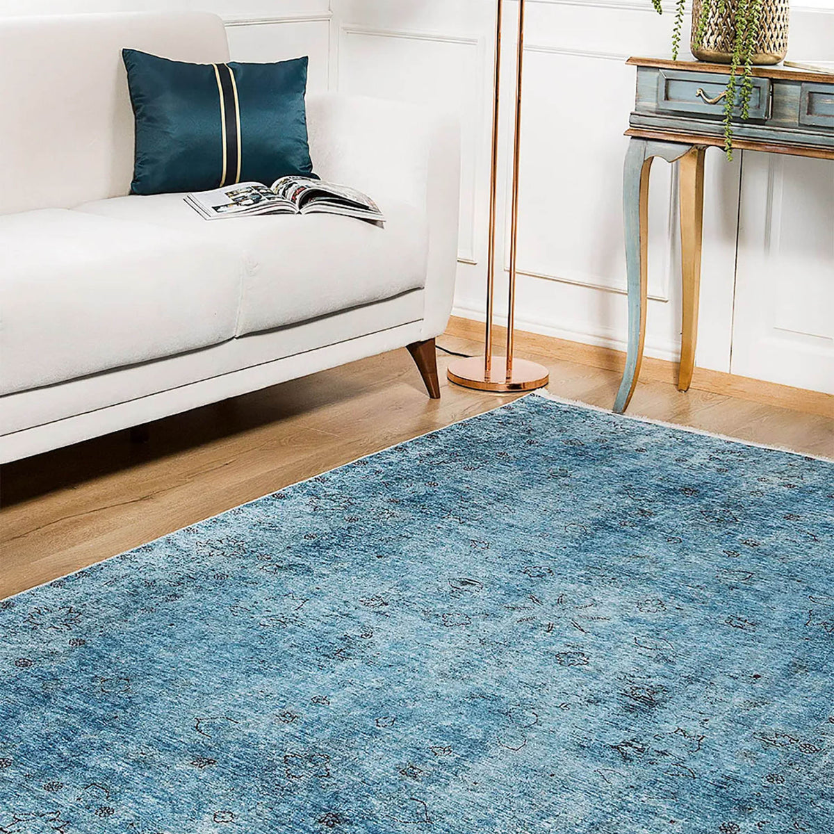 Malayah Turkish Light Blue Oushak Floral Area Rug – fame